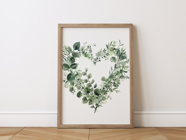 Watercolour Sage Green Heart | Botanical Printable Wall Art | Neutral ...