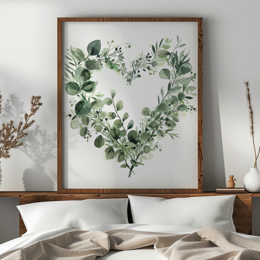Watercolour Sage Green Heart | Botanical Printable Wall Art | Neutral ...