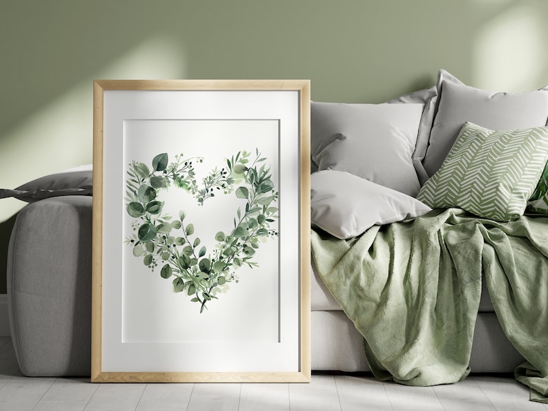 Watercolour Sage Green Heart | Botanical Printable Wall Art | Neutral ...
