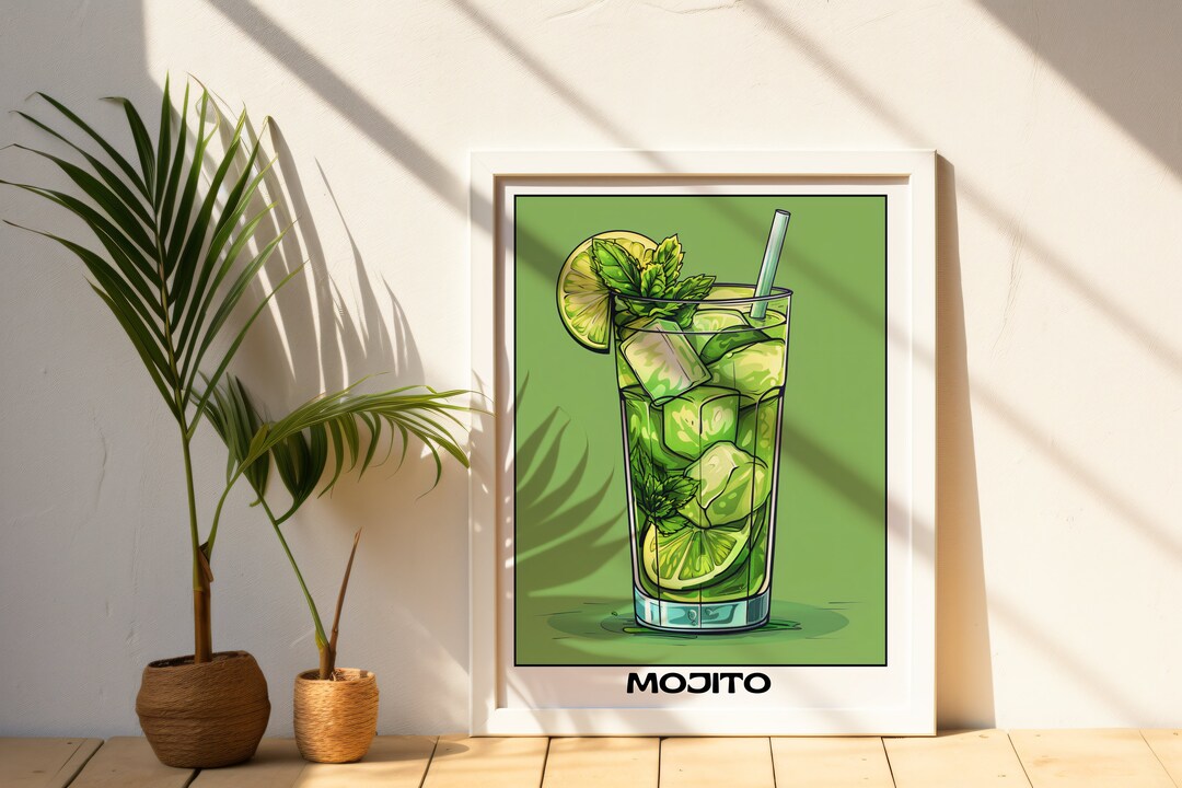 Mojito Cocktail Print Bar Cart Accessories Alcohol Poster Minimalist ...