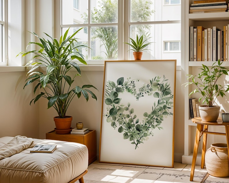Watercolour Sage Green Heart | Botanical Printable Wall Art | Neutral ...