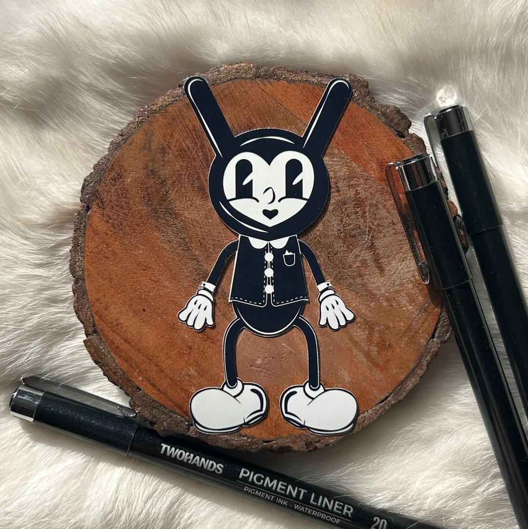 Bunny, Suit, Rubberhose, Cuphead Style, Vinyl Stickers, Black and White ...