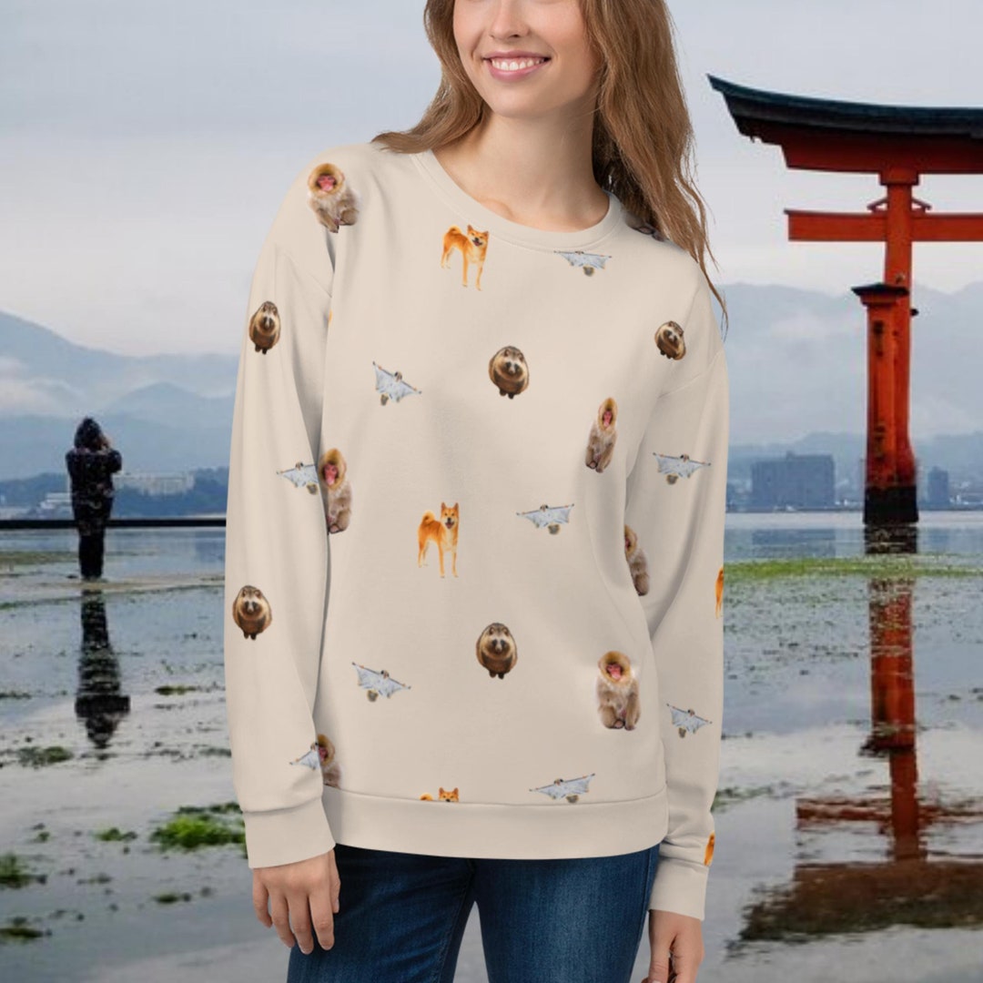 Kawaii Wildlife of Japan Light Weight Crew Neck Sweatshirt Long Sleeve ...