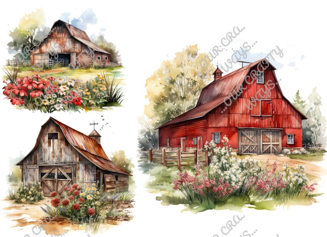 FREE SHIPPING Decoupage Rice or Washi A4 Paper Barns - Etsy