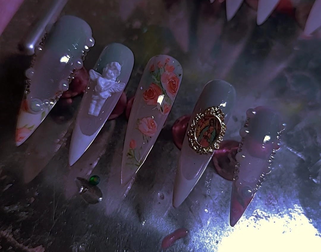 Handmade Rose Cathedral Acrylic Nails Custom Press on Nail Art ...