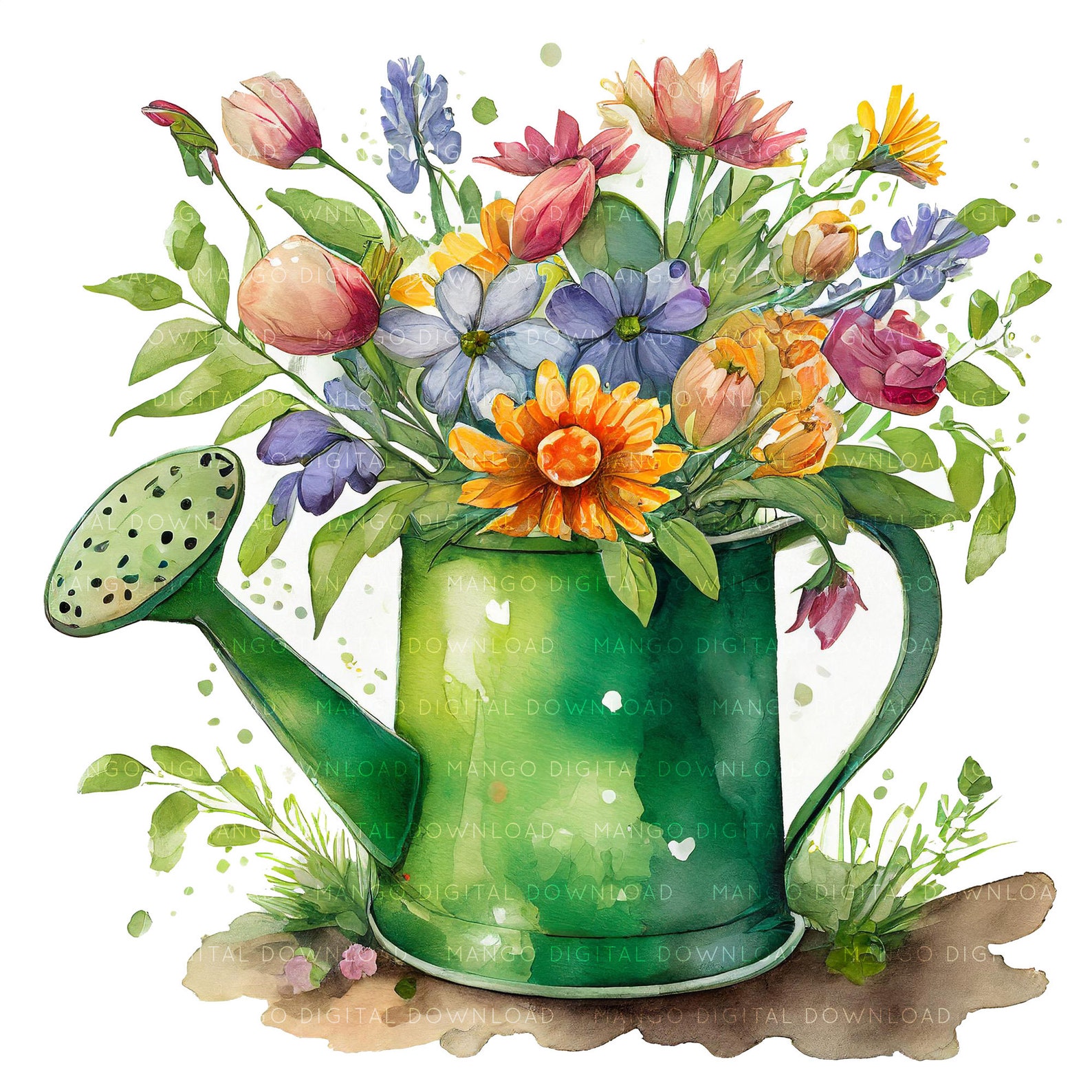 Watering Can Flowers 14 JPG Floral Clipart Boundle Watercolor Can ...