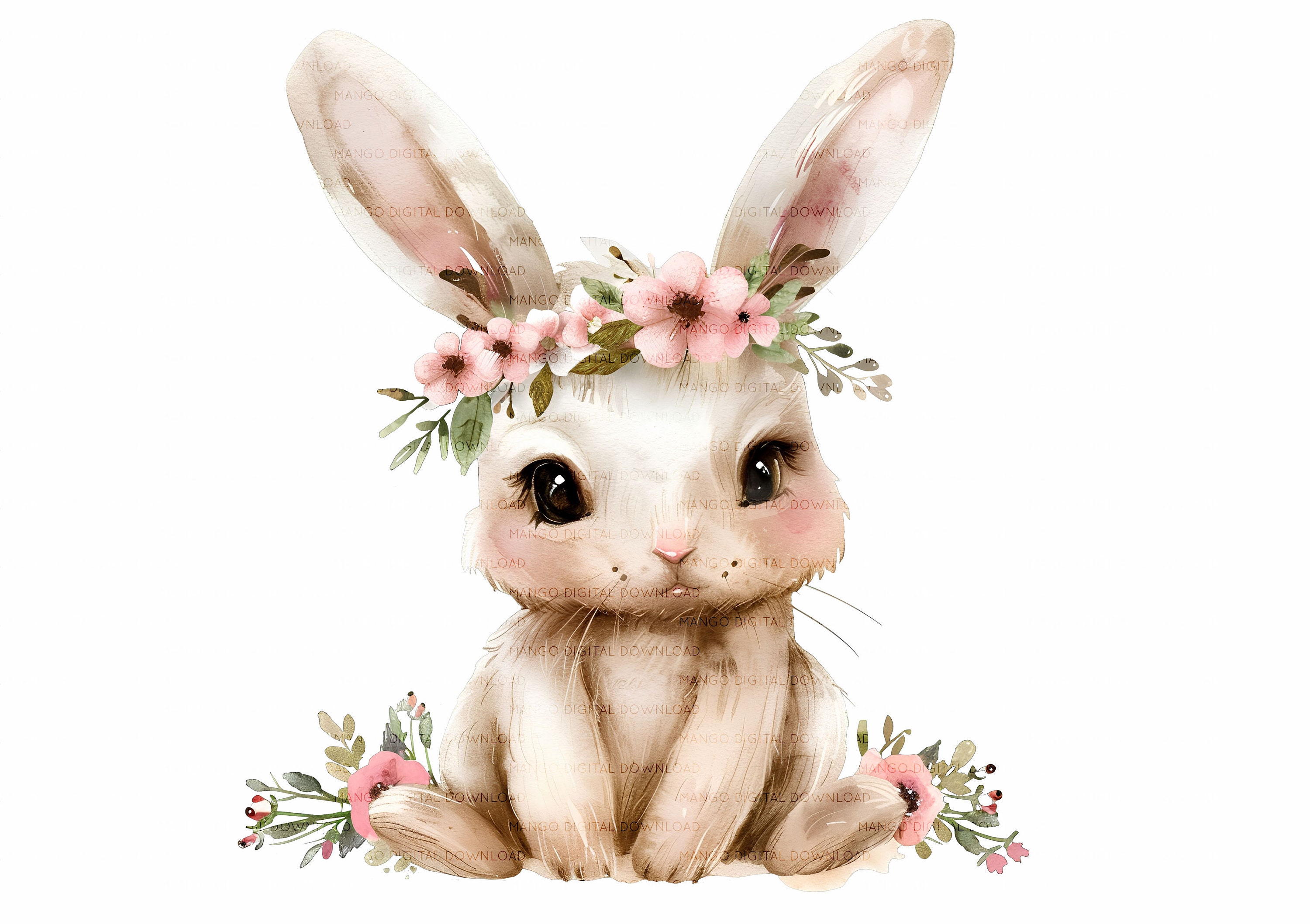 6 Cute Bunnies With Flowers Clipart High Quality Pngs and Jpgs Digital ...