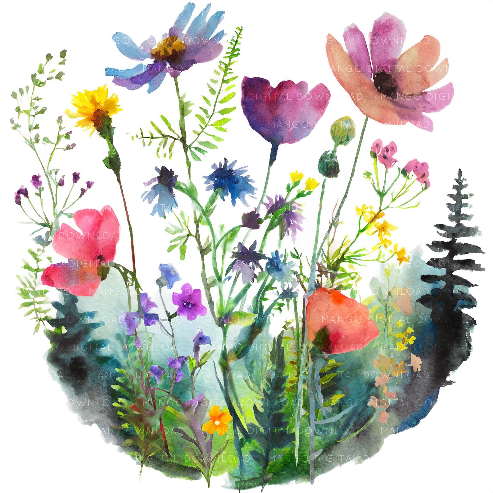 12 PNG/JPG Wildflowers Clipart Bundle Floral Clipart Spring Decor ...