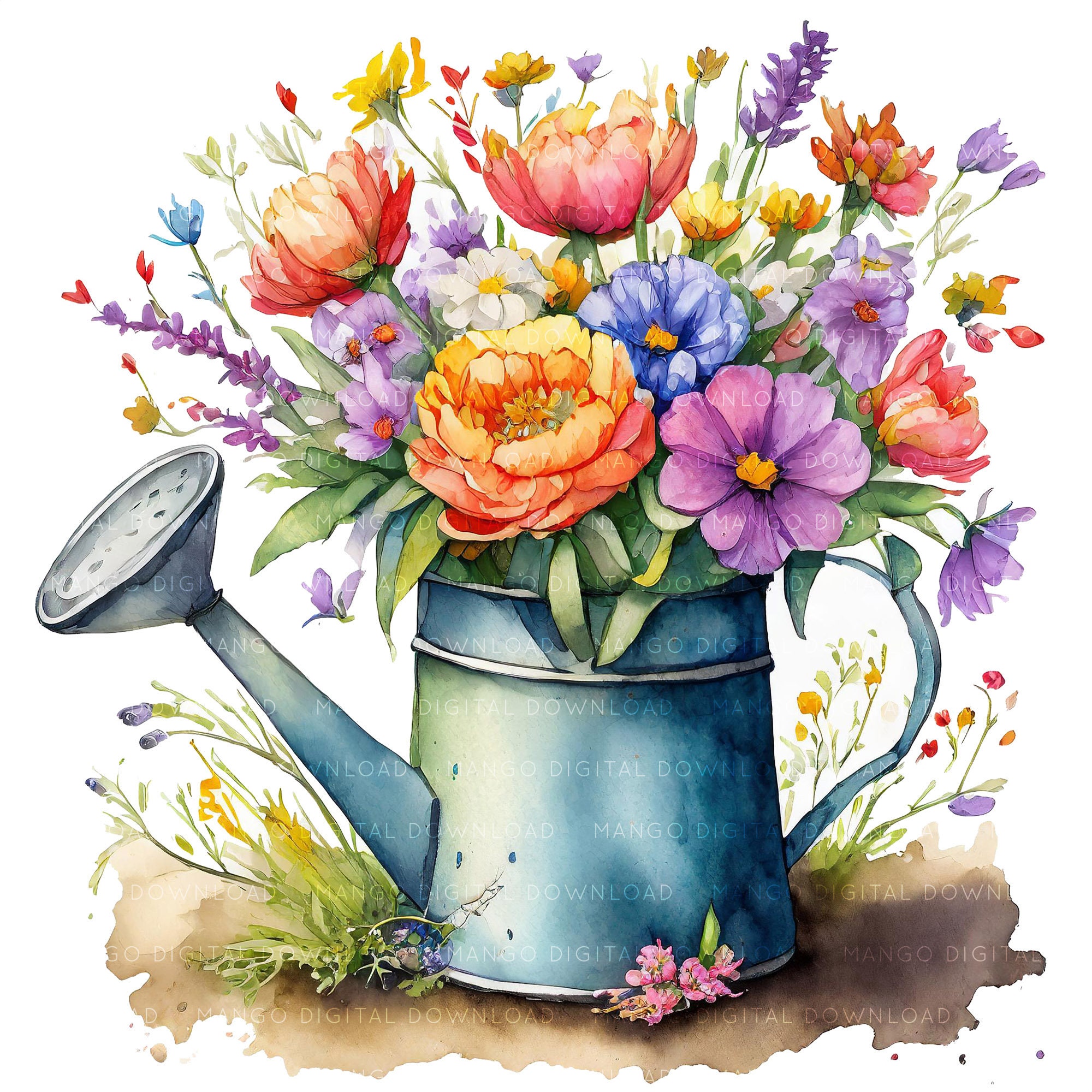 Watering Can Flowers 14 JPG Floral Clipart Boundle Watercolor Can ...