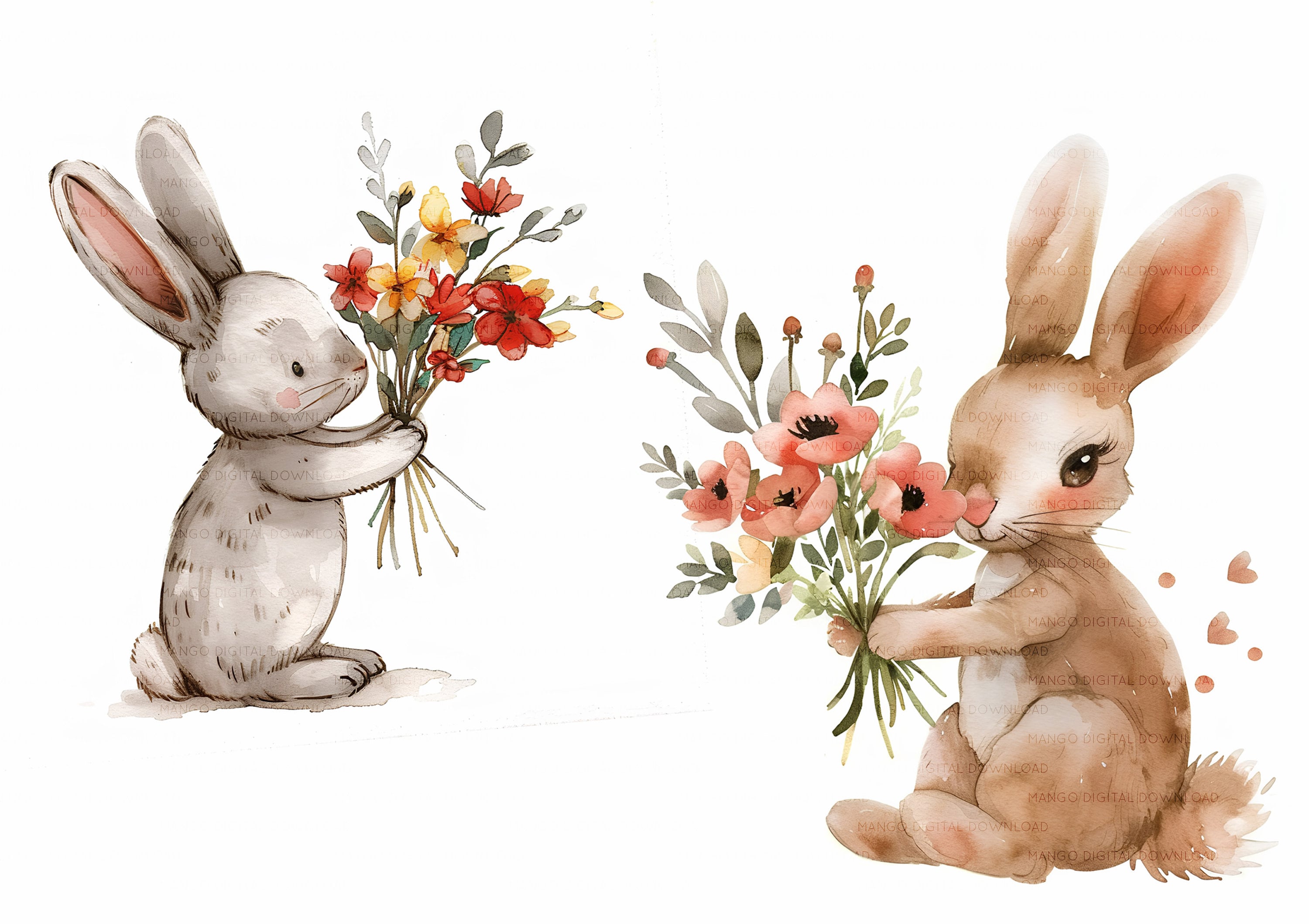 14 Cute Bunnies With Flowers Clipart High Quality Pngs and Jpgs Digital ...