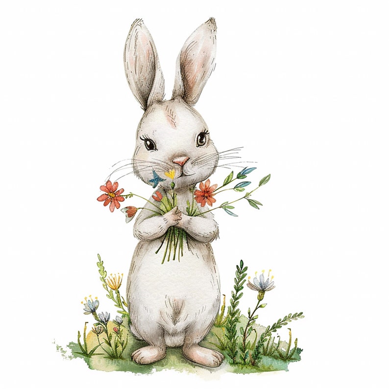 Bunny With Flowers Happy Easter Bunny Clipart 10 Cute Bunny Jpgs ...