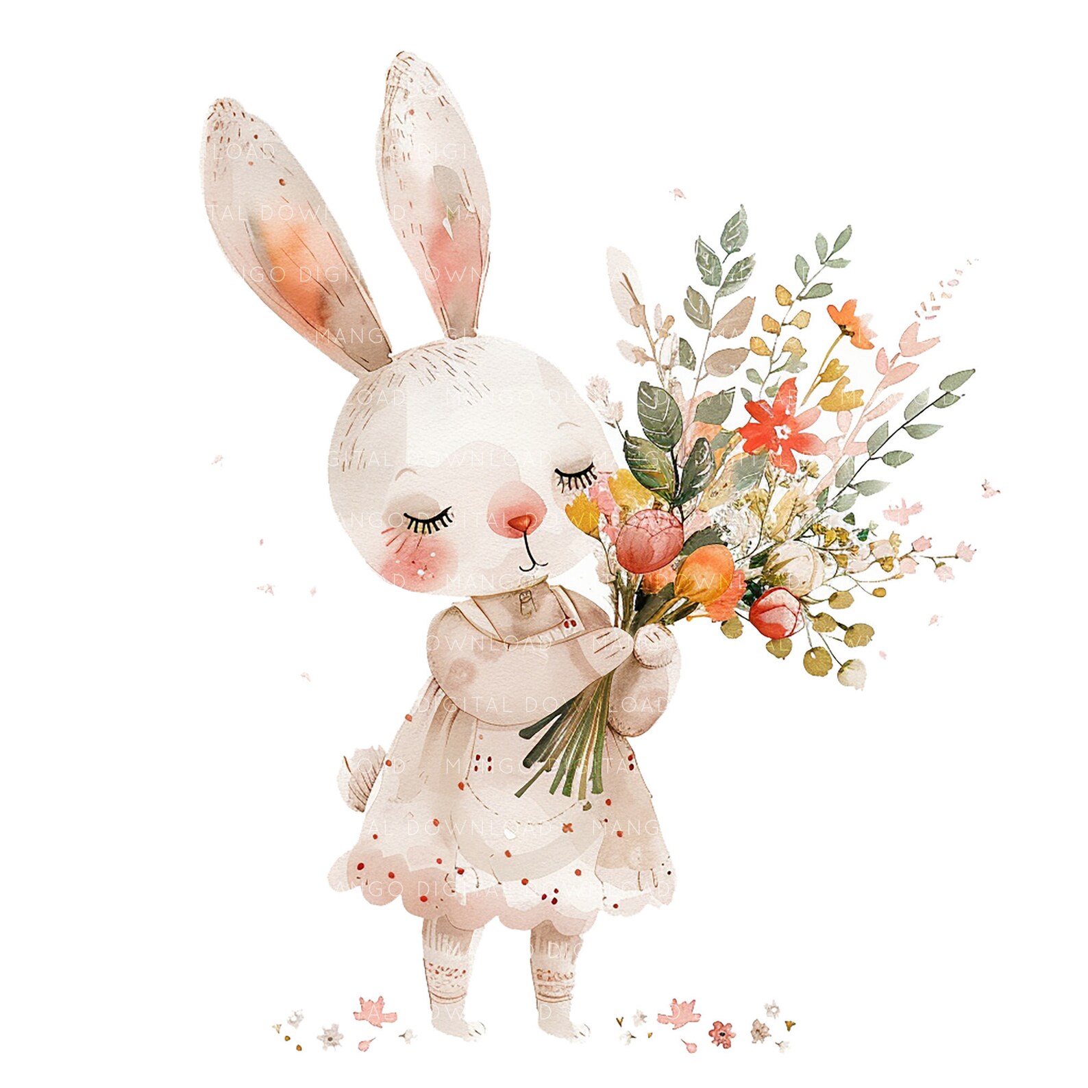 Bunny With a Bounch of Flowers Happy Easter Clipart 12 Cute Bunny Jpgs ...