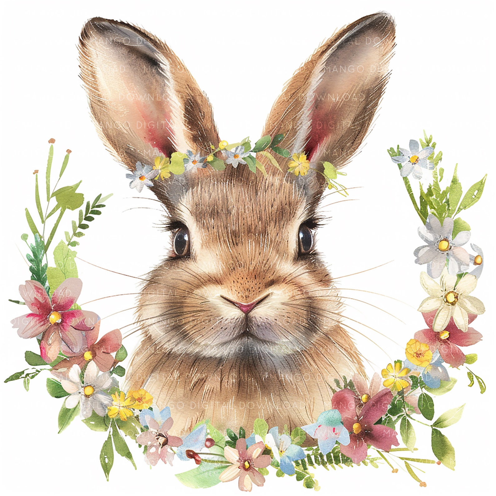 Cute Bunnies With Flower Wreath Easter Clipart Bundle 9 High Quality ...