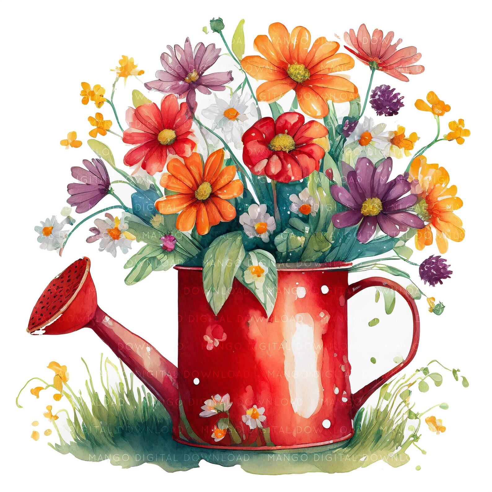 Watering Can Flowers 14 JPG Floral Clipart Boundle Watercolor Can ...
