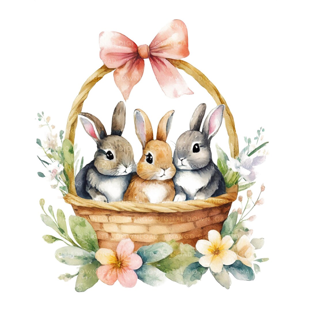 Easter Bunny Clipart Bundle Cute Bunnies in a Basket Easter Clipart 37 ...