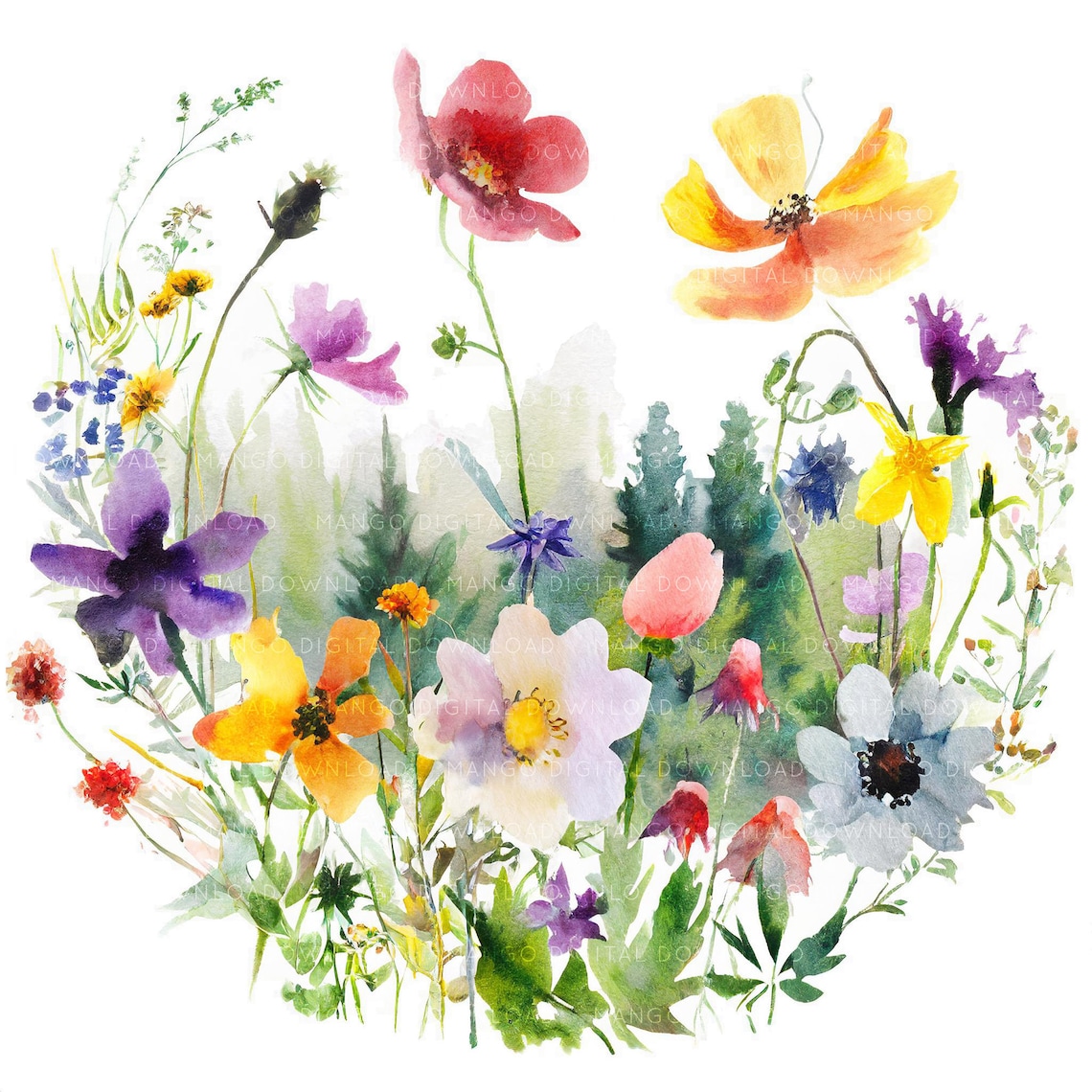 12 PNG/JPG Wildflowers Clipart Bundle Floral Clipart Spring Decor ...
