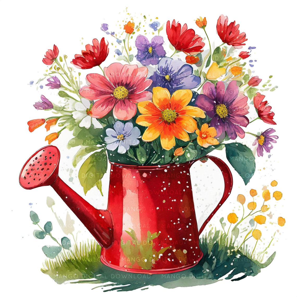 Watering Can Flowers 14 JPG Floral Clipart Boundle Watercolor Can ...