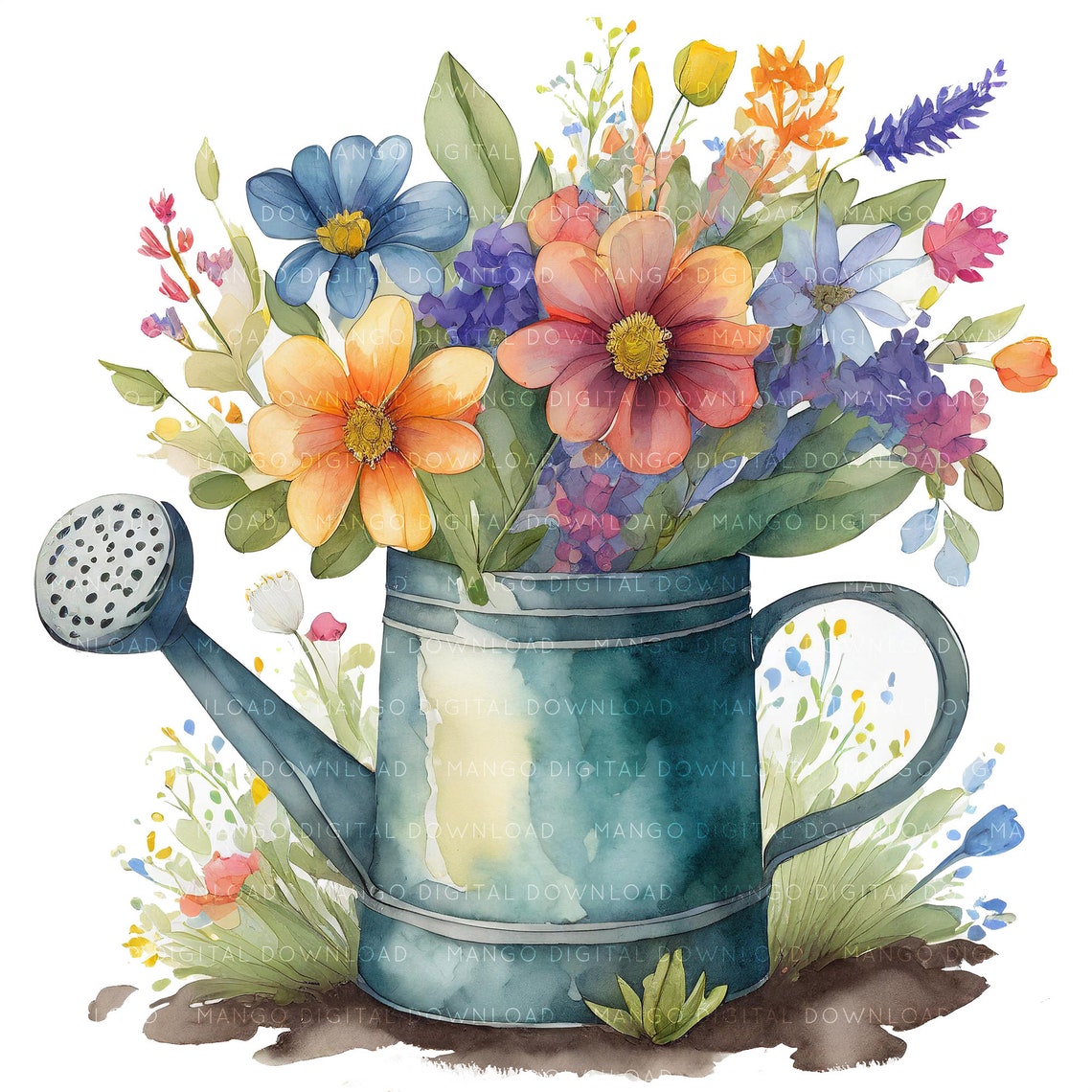 Watering Can Flowers 14 JPG Floral Clipart Boundle Watercolor Can ...