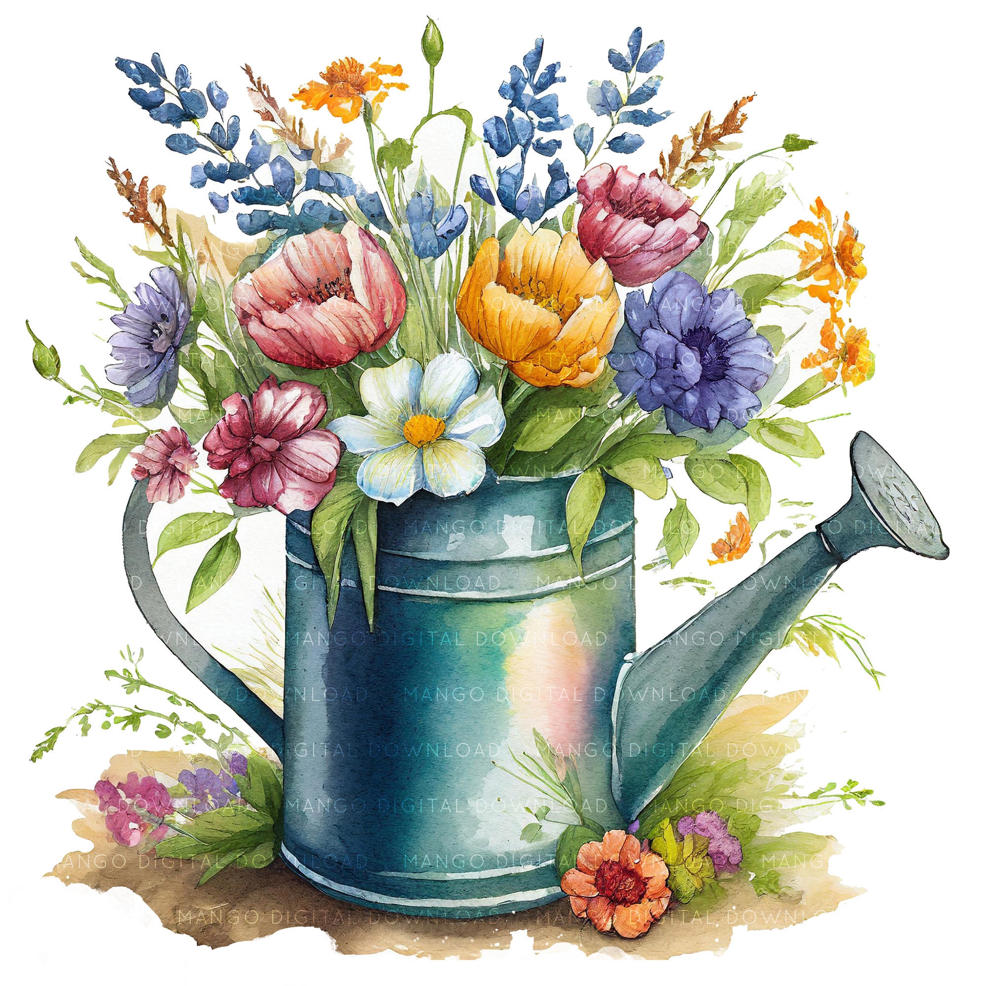 Watering Can Flowers 14 JPG Floral Clipart Boundle Watercolor Can ...