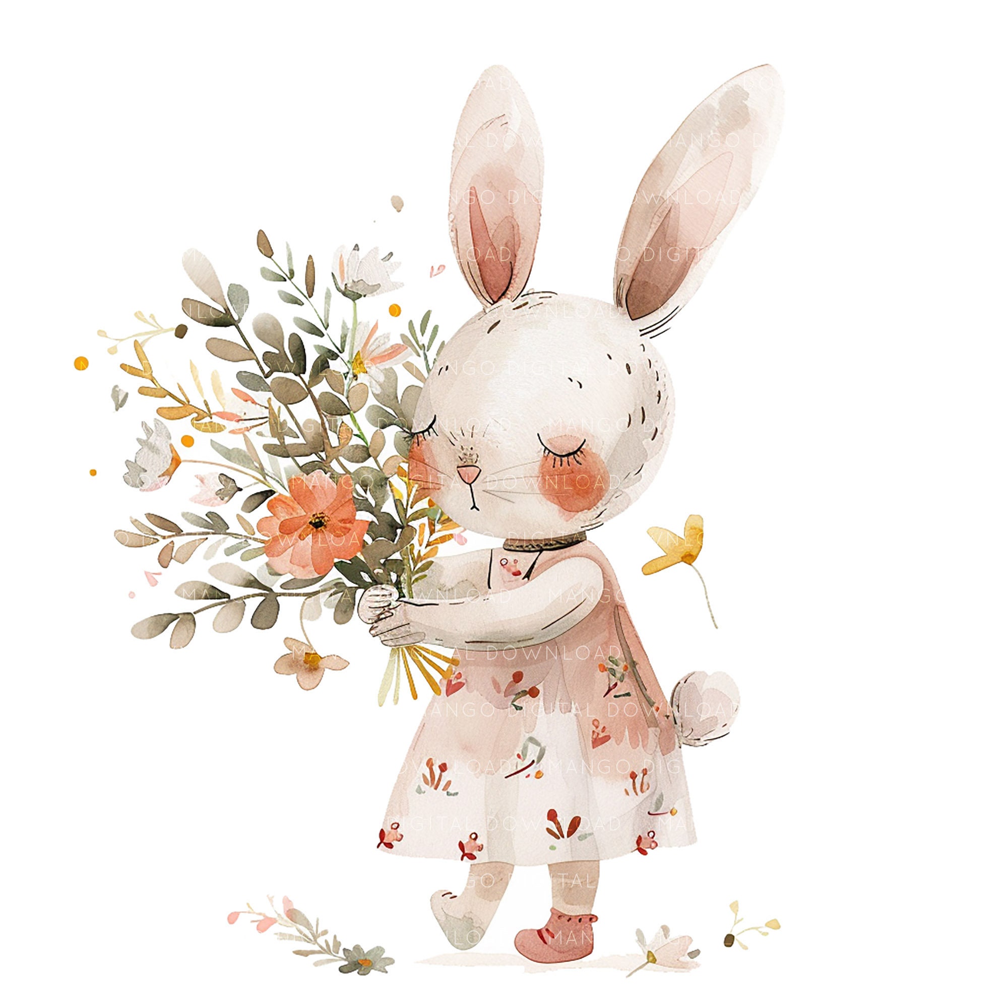 Bunny With a Bounch of Flowers Happy Easter Clipart 12 Cute Bunny Jpgs ...