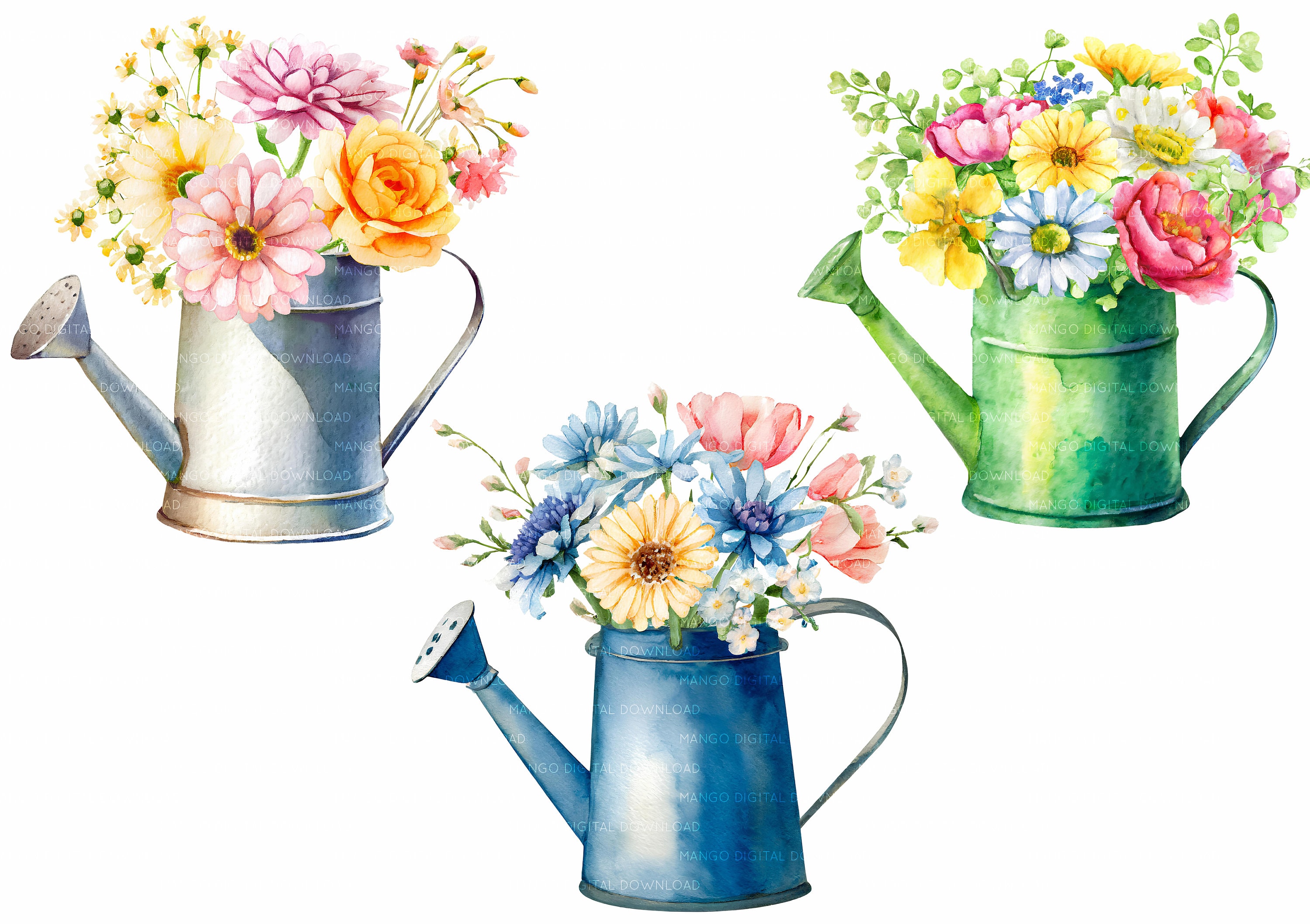 Flowers Clipart Bundle Spring Flowers in an Old Watering Can Floral ...