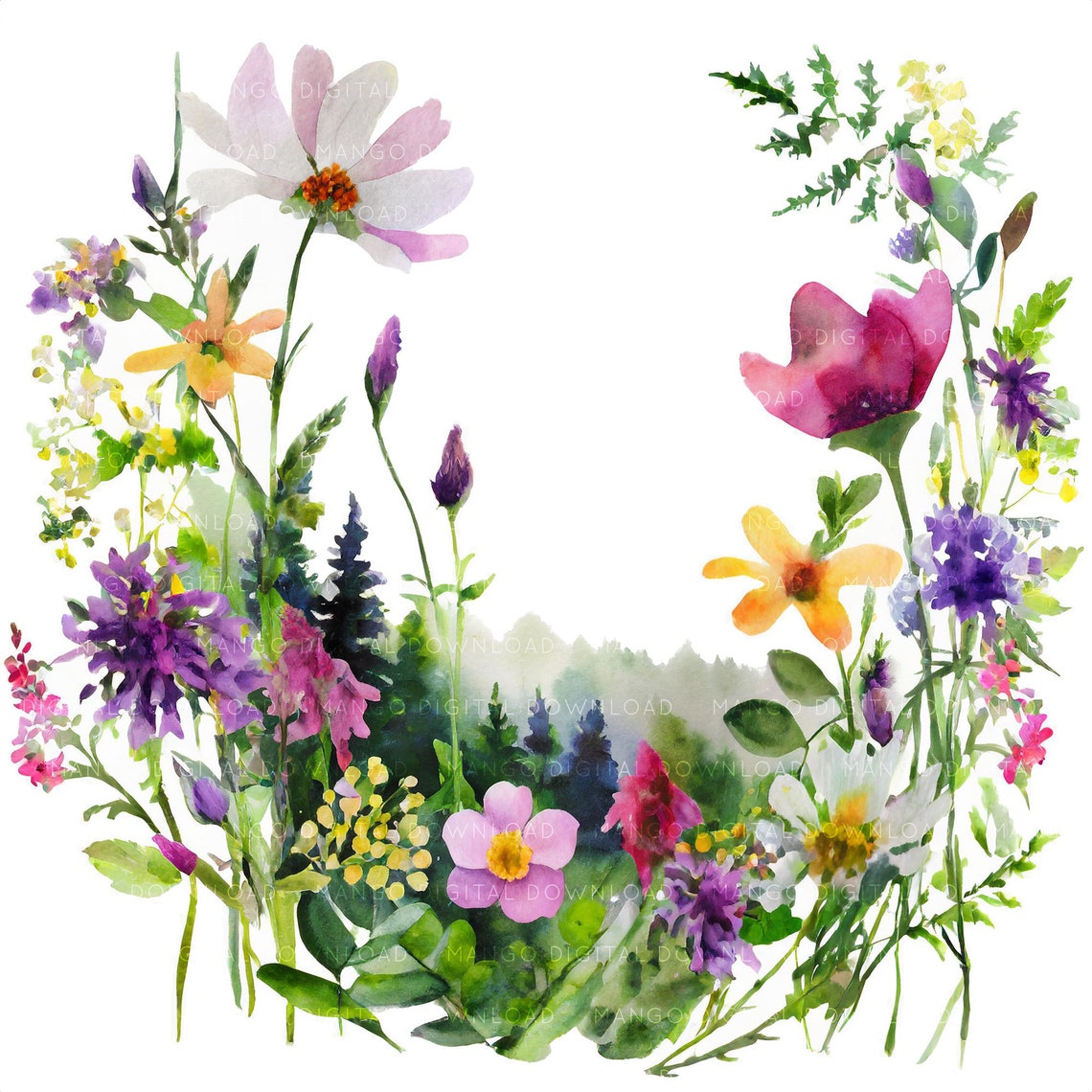 12 PNG/JPG Wildflowers Clipart Bundle Floral Clipart Spring Decor ...