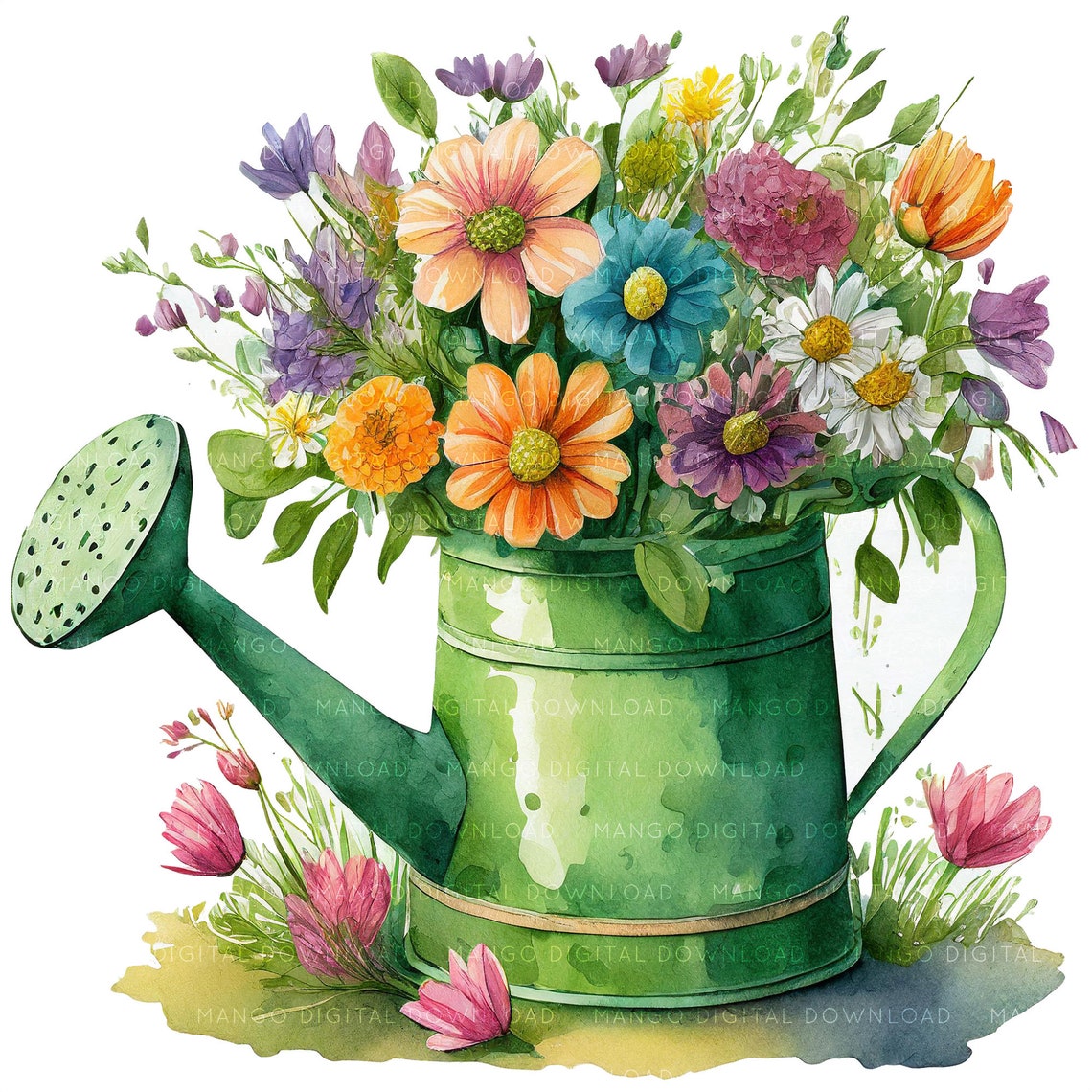 Watering Can Flowers 14 JPG Floral Clipart Boundle Watercolor Can ...