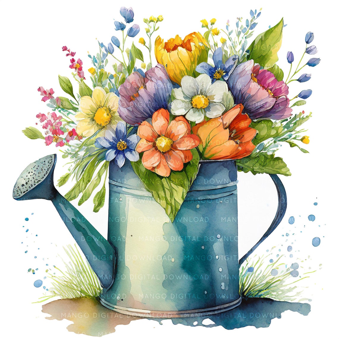 Watering Can Flowers 14 JPG Floral Clipart Boundle Watercolor Can ...