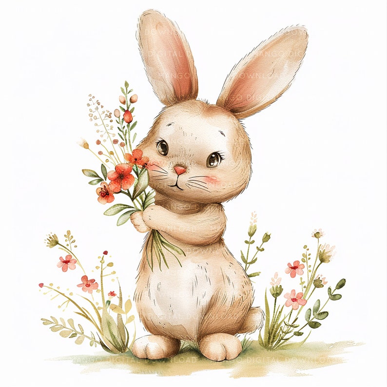 Bunny With Flowers Happy Easter Bunny Clipart 10 Cute Bunny Jpgs ...