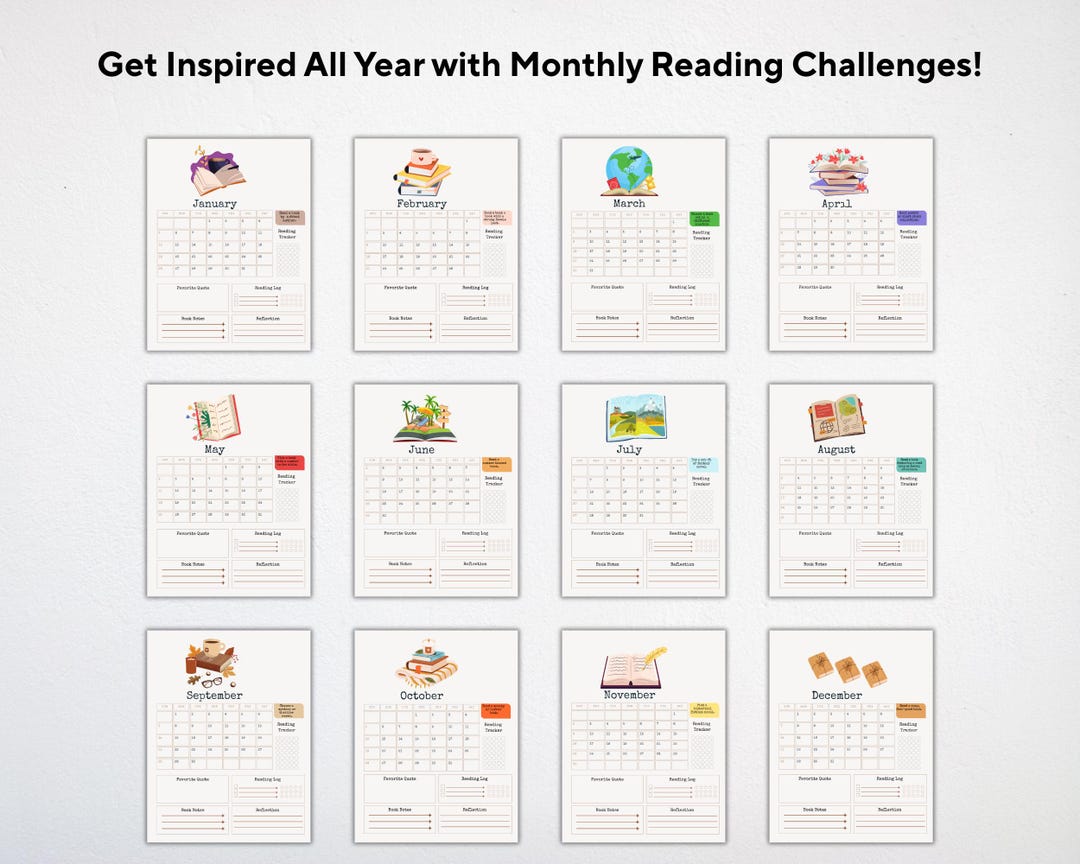Printable 2025 Reading Journal Calendar With Monthly Book Challenges - Etsy