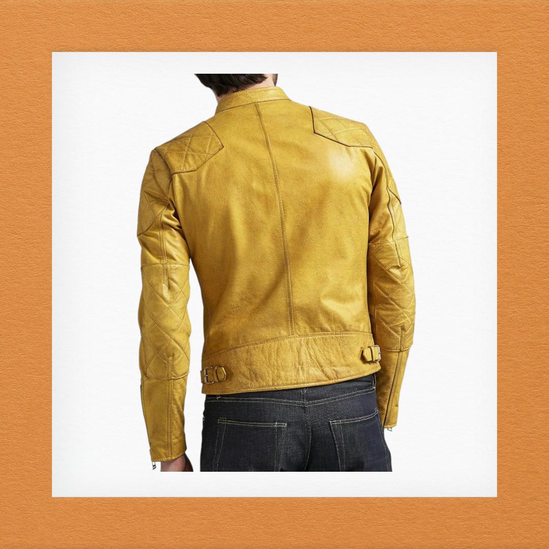 Handmade Leather Jacket Retro Style Jacket New Yellow Leather Jacket ...