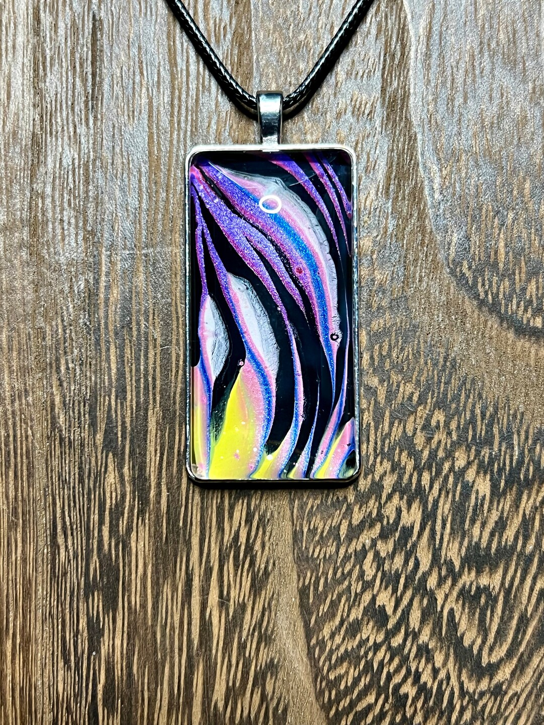 Large & Unique Fluid Art 1x2 Glass Cabochon Rectangle Pendant Necklace ...