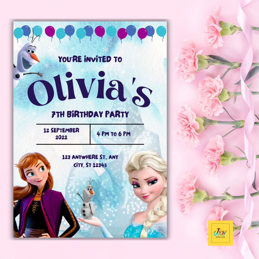 Frozen Elsa Birthday Invitation Card, Digital Canva Template, DIY ...