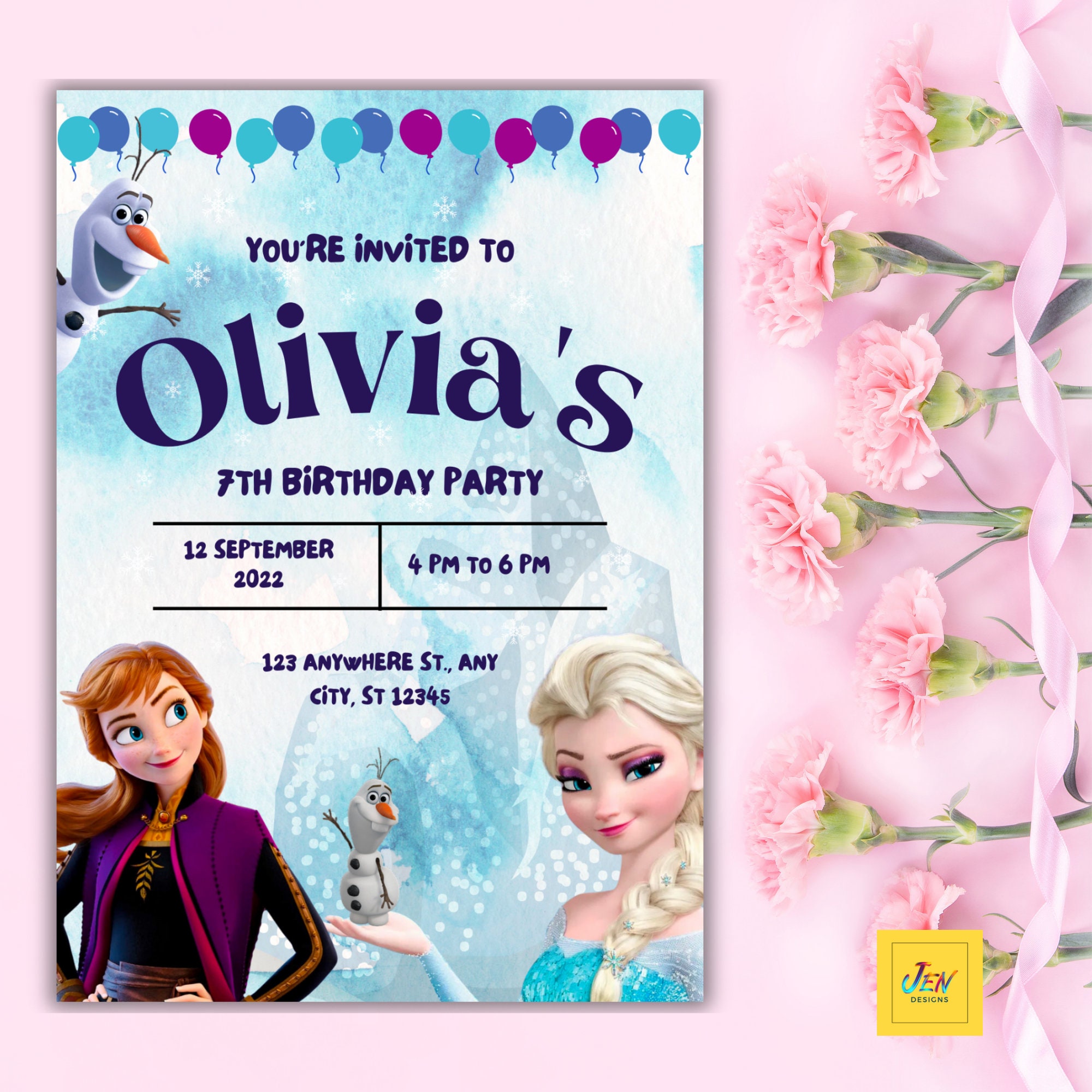 Frozen Elsa Birthday Invitation Card, Digital Canva Template, DIY ...