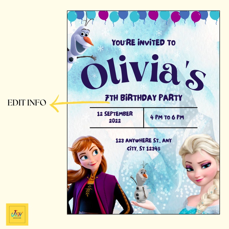 Frozen Elsa Birthday Invitation Card, Digital Canva Template, DIY ...