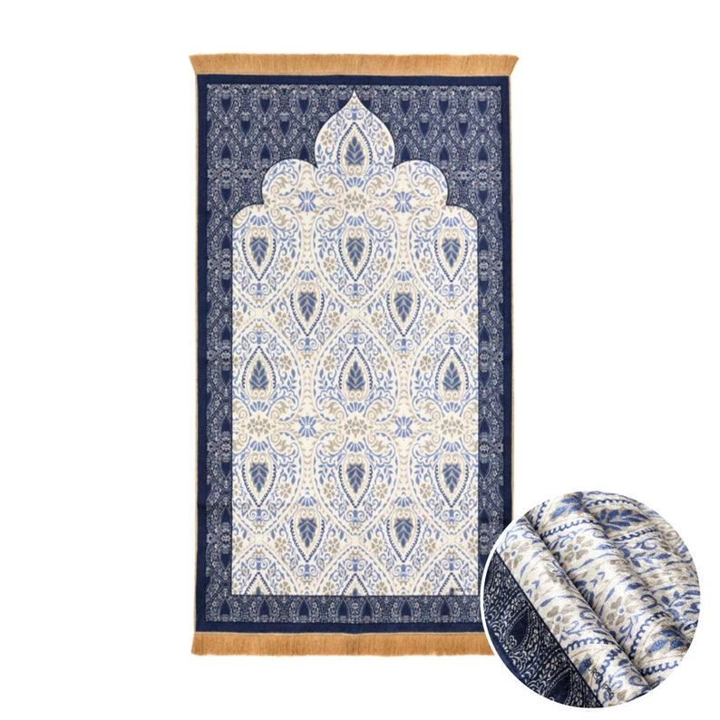 Blue Prayer Rug for Muslim, Velvet Prayer Mat, Gebetsteppich, Luxury ...