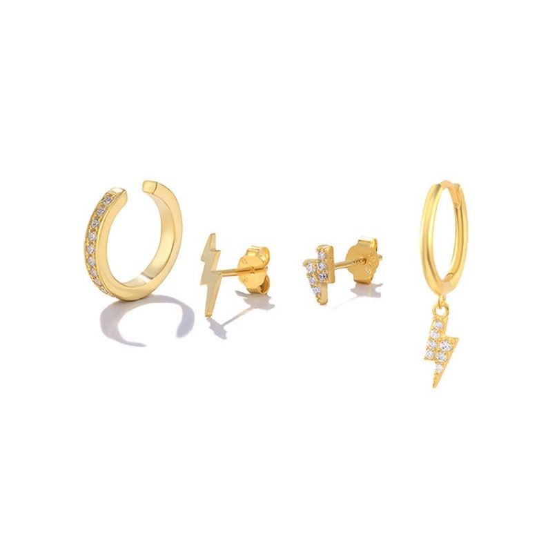 4pcs Lightning Gold Earrings Set Small Dainty Minimalist Stud Set ...