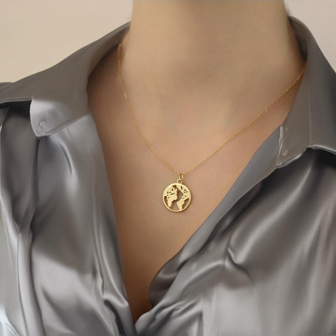 World Medal Jewelry Necklace, Map Necklace, Globetrotter Necklace, Gold ...