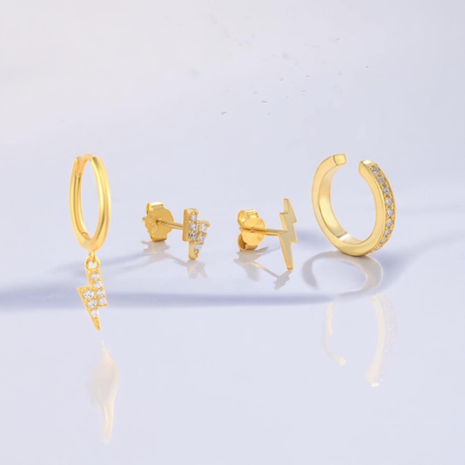 4pcs Lightning Gold Earrings Set Small Dainty Minimalist Stud Set ...