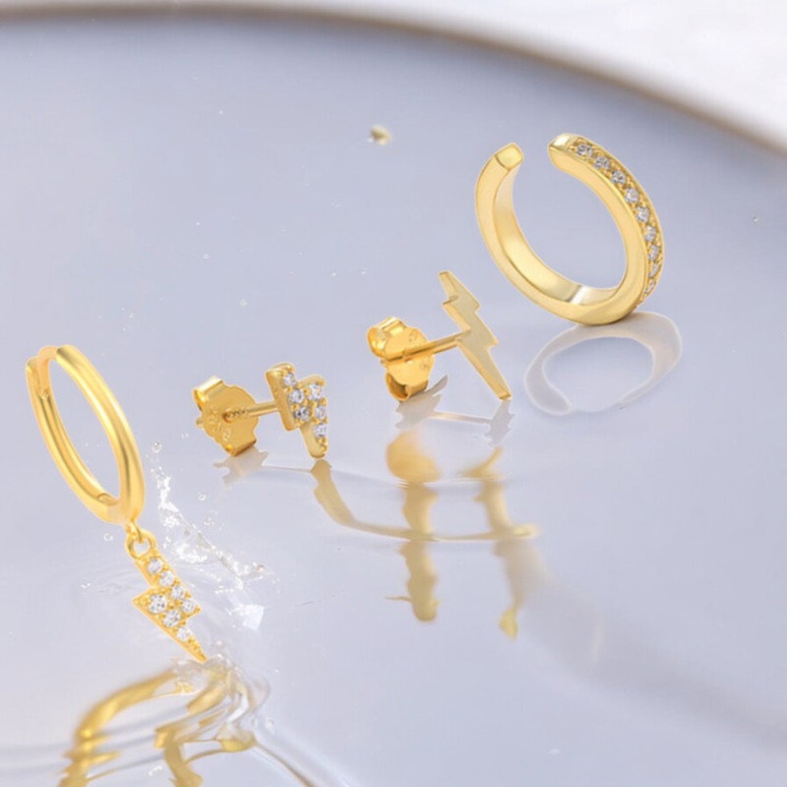 4pcs Lightning Gold Earrings Set Small Dainty Minimalist Stud Set ...
