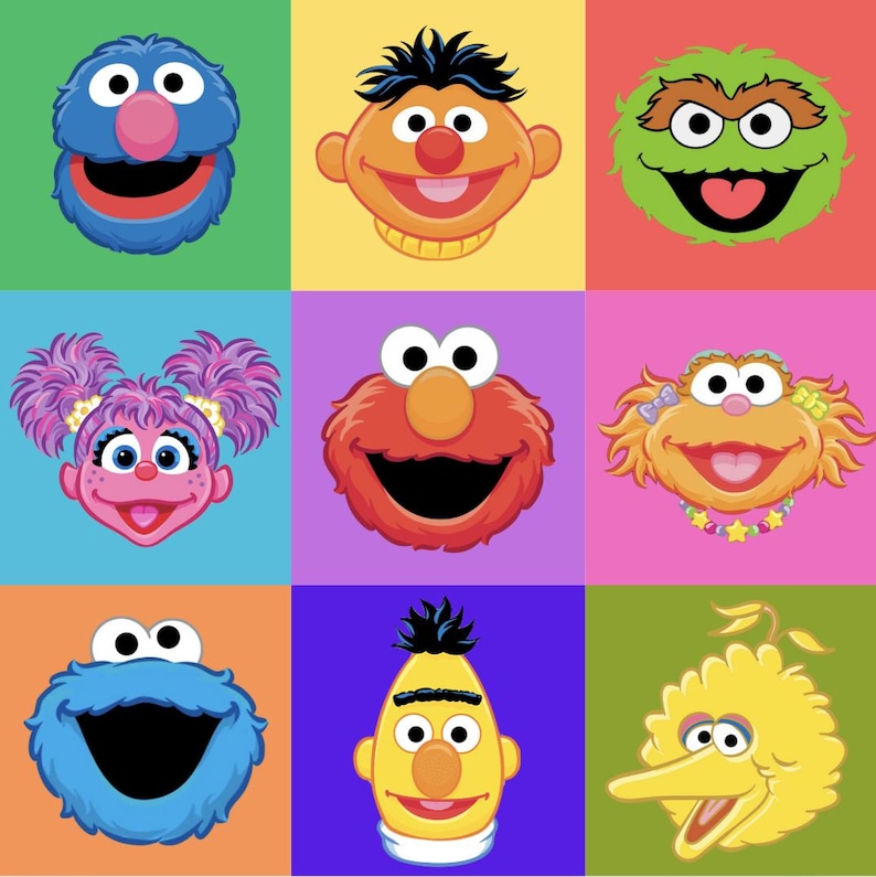 Sesame Street Character Faces Square 20inx20in Poster - Editable ...