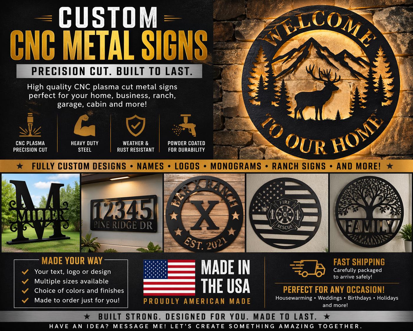 Custom Metal Sign CNC Plasma Cut | Personalized Name Logo Ranch Home ...