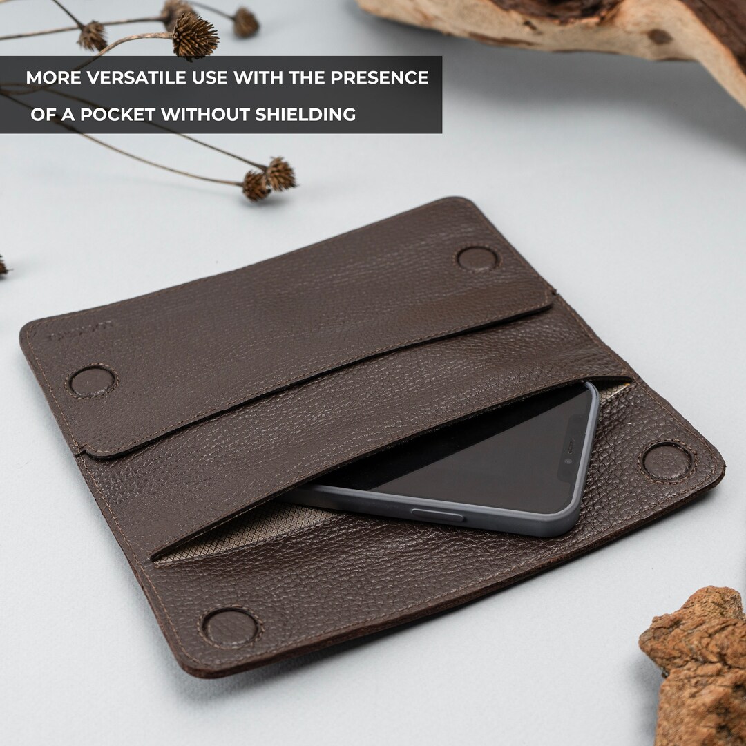 Faraday Bag for Phone 6-7" - Leather Faraday Cage Signal Blocker ...