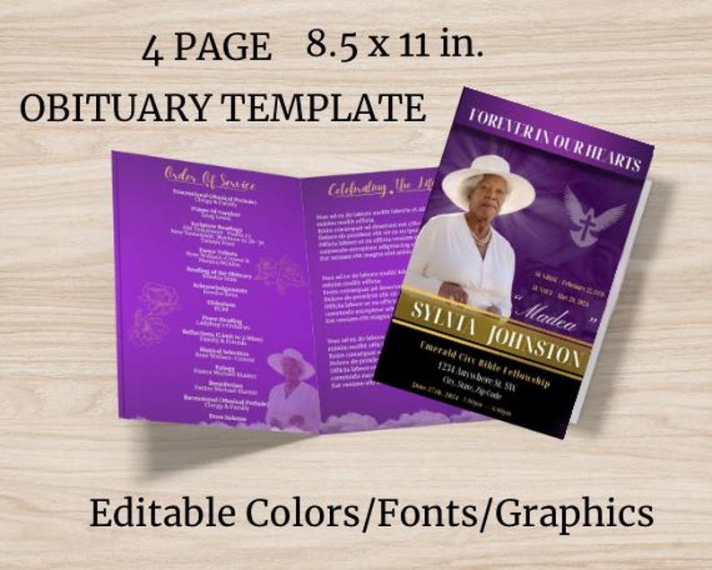 4 Page Obituary Template - Etsy