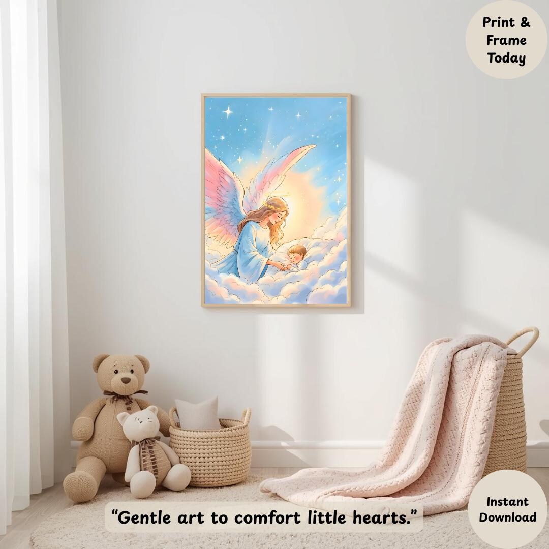 Kids Guardian Angel Art: Instant Printable Room Décor Gift Download - Etsy