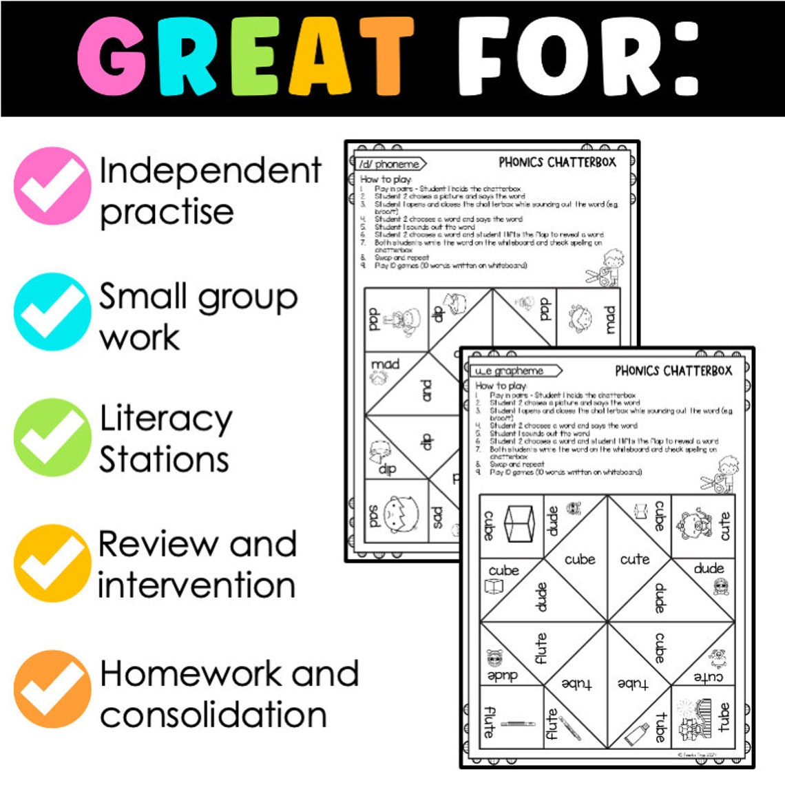 Phonics Chatterboxes | Phonics Cootie Catcher Fortune Tellers | 40 ...