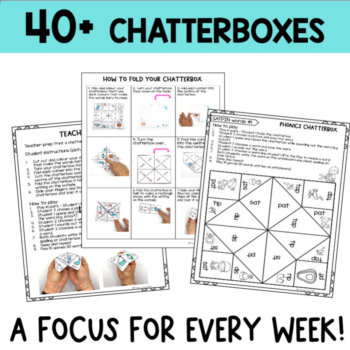 Phonics Chatterboxes | Phonics Cootie Catcher Fortune Tellers | 40 ...