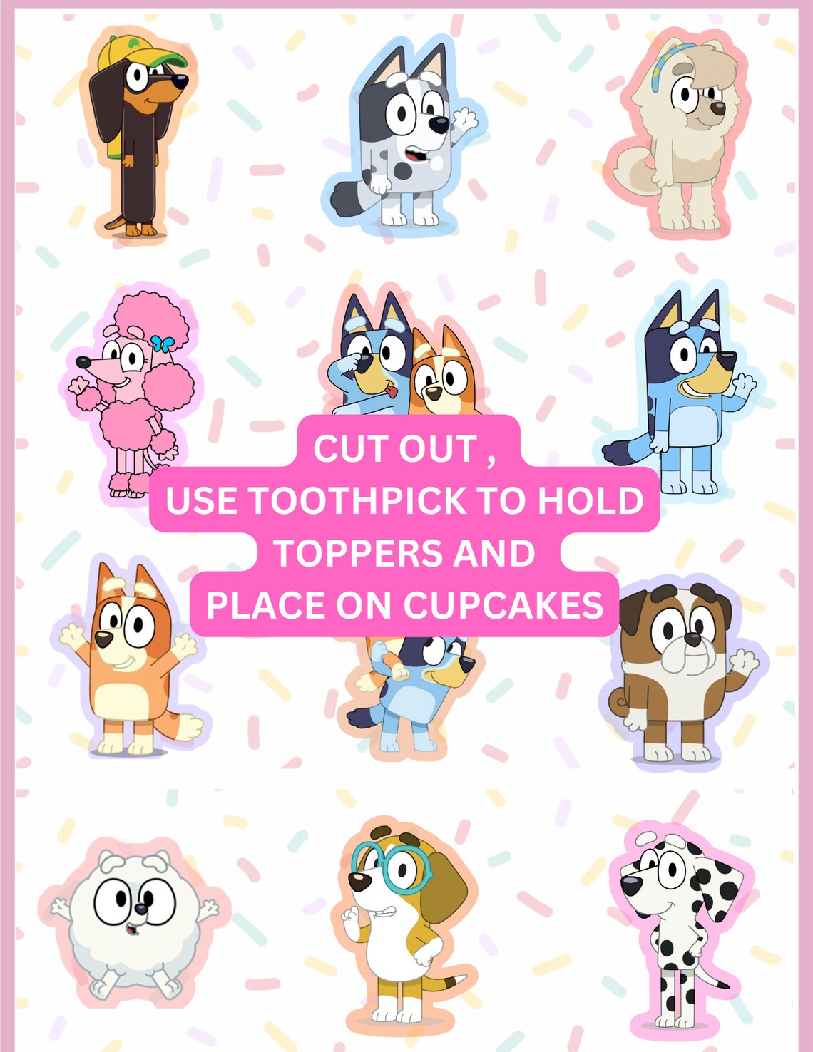 Bluey Cupcake Toppers , Bluey Cutouts. Bluey and Friends PDF FILE . No ...