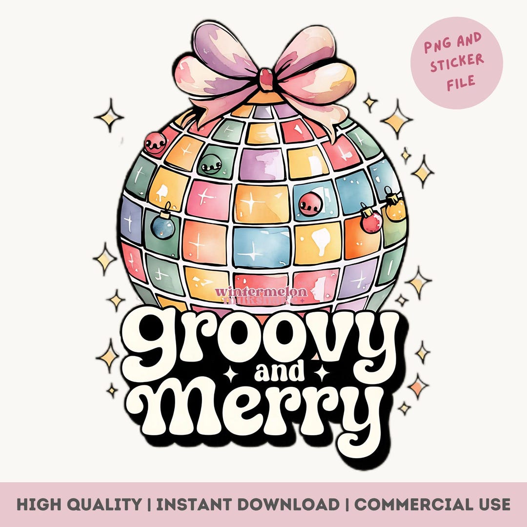 Groovy and Merry Christmas Png, Retro Png, Printable Sticker, Christmas ...