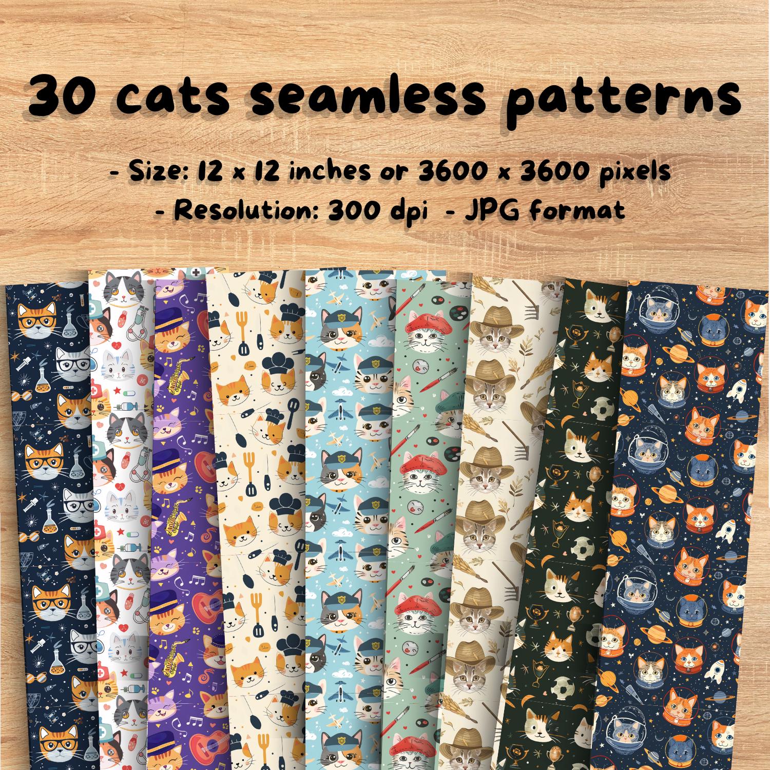 30 Seamless Digital Patterns of Cats Pictures of Cats in Various ...